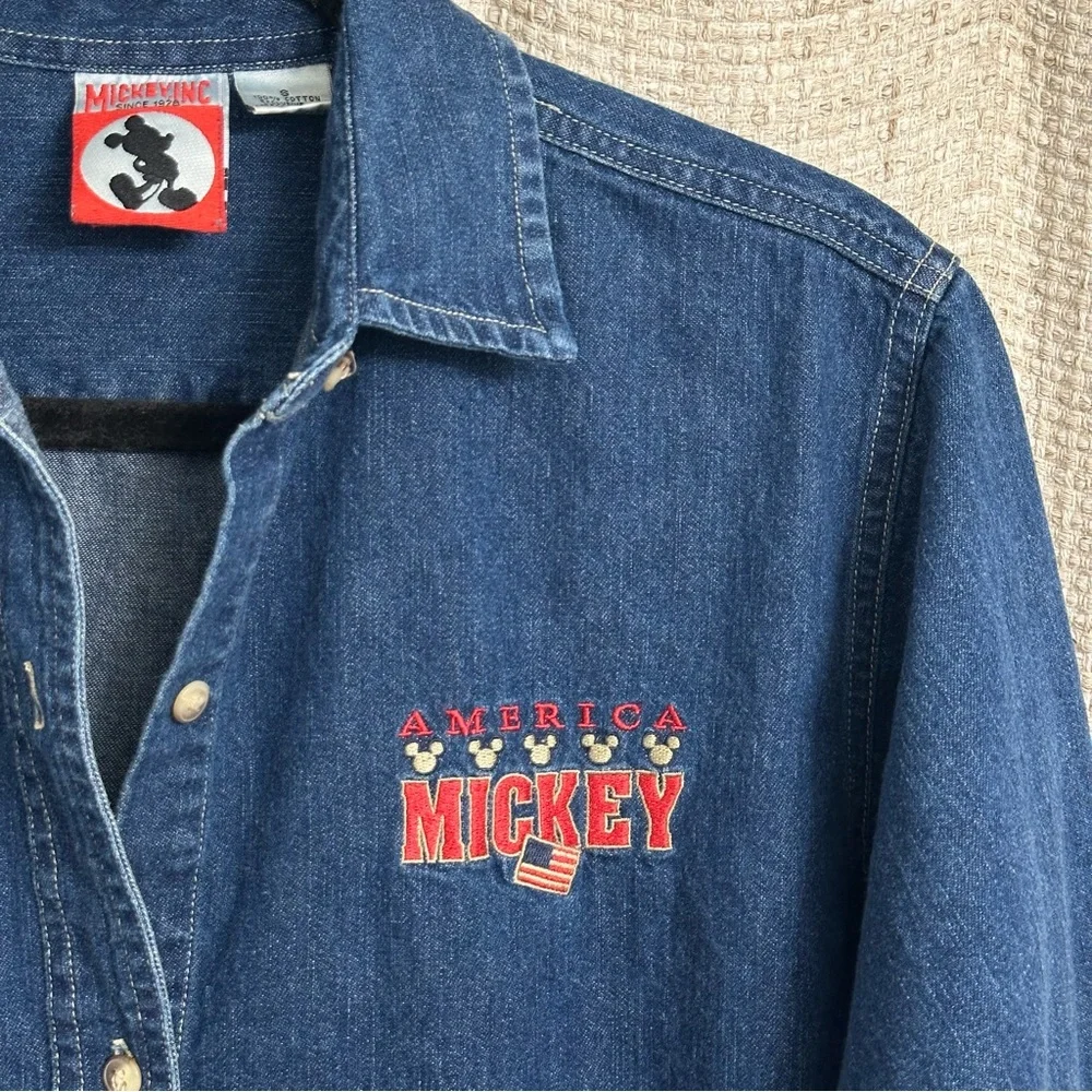 Disney | Tops | Vintage Disney Mickey Mouse Denim Button Down Shirt ...